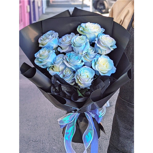 12 Ice Blue Roses (Black Style) – Mitcham Florist