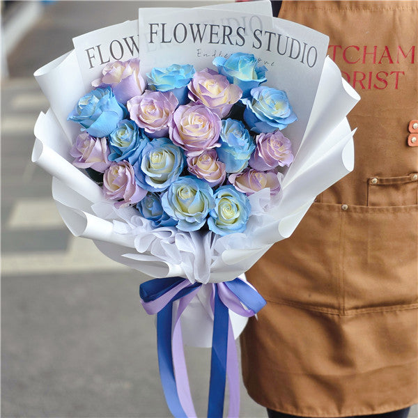 19 Ice Blue & Misty Purple Roses – Mitcham Florist