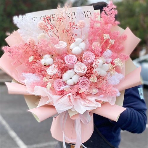 Pink Everlasting Preserved Flower Bouquet Large Size丨Preserved Flowers ...